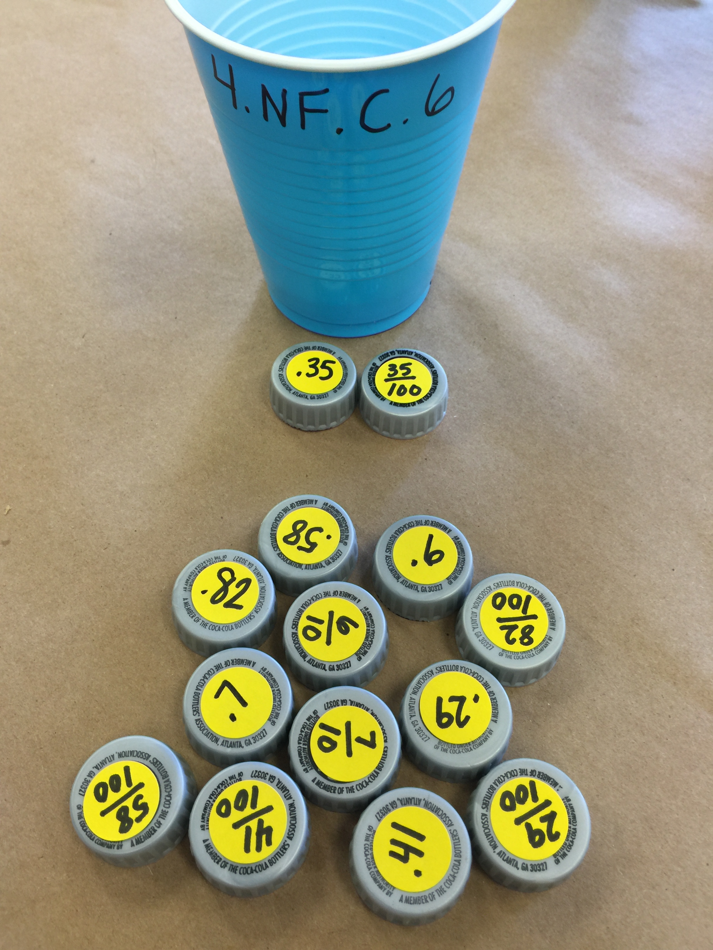 Repurposed Bottle Cap Fractions | mscastillosmath